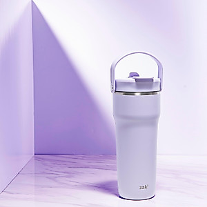 Zak Designs Harmony 2-in-1 Coffee Tumbler for Travel or At Home, 30oz Recycled Stainless Steel is Leak-Proof When Closed and Vacuum Insulated with Handle (Smoky Lilac Purple)