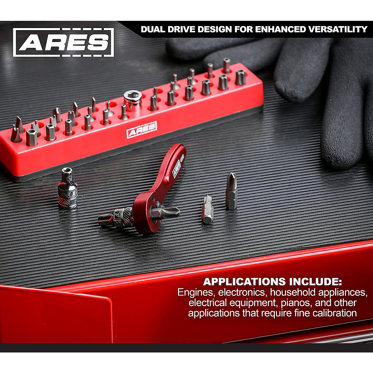 ARES 42062 – Dual Drive 1/4-Inch Drive and 1/4-Inch Bit 72-Tooth Micro Ratchet – 72-Tooth Fine Tooth Gear – Compact Size for Tight Spaces – Fits in Pocket