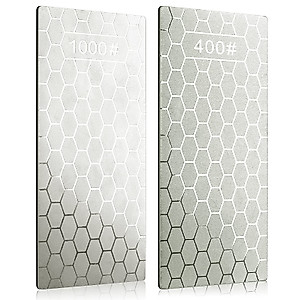 2PCS Diamond Sharpening Stone, Kalolary Knife Sharpener Stone Whetstone Honeycomb Surface Diamond Sharpener Plate with Non-slip Base for Pocket Knives Scissors, Outdoor Kitchen Tools (400/1000 Grit)