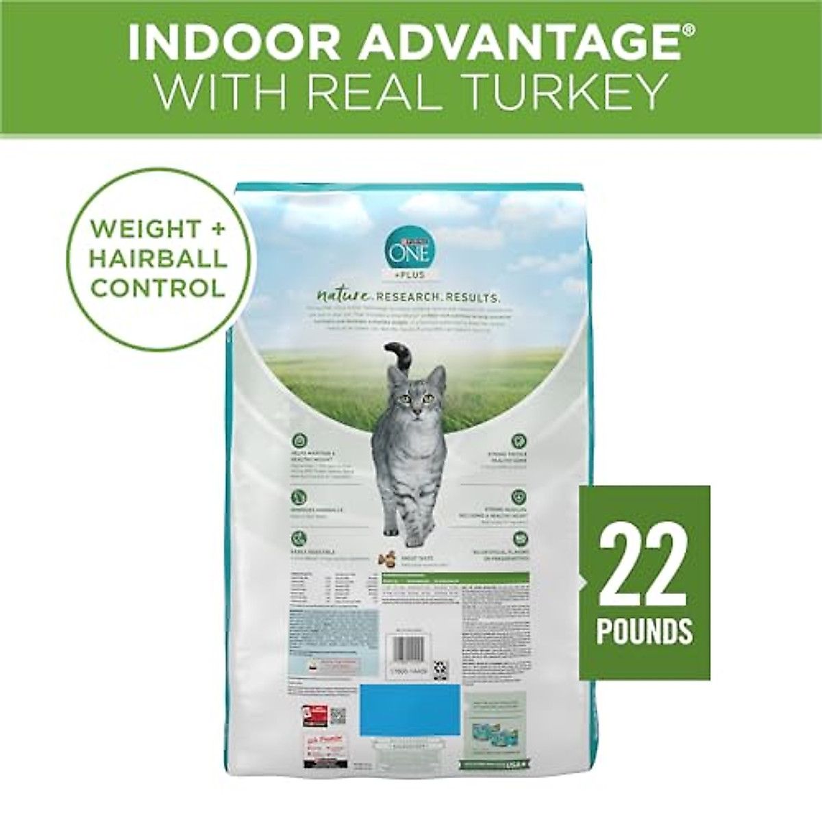 Purina ONE Natural, Low Fat, Weight Control, Indoor Dry Cat Food, +Plus Indoor Advantage - 22 lb. Bag