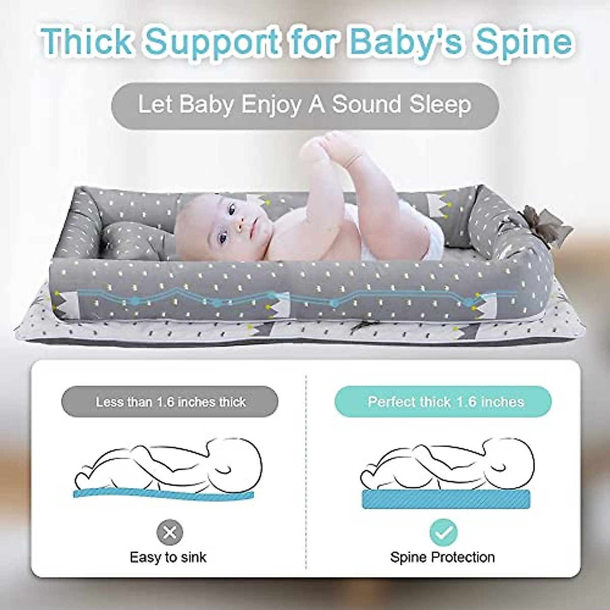 Baby Lounger Cover Baby Nest Cover 100% Cotton Breathable Sleeping Bed Cover for Newborn Nest Co Sleeping Bed Machine Washable (Star)