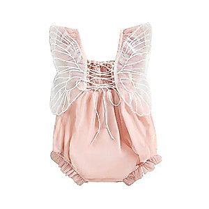 CREAIRY Baby Girl Butterfly Wings Short Sleeve Romper Dress Lace Tulle Tutu Dress Bodysuit Jumpsuit Birthday Summer Outfits (Pink, 9-12 Months)