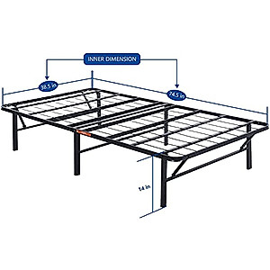 Olee Sleep Foldable Metal Platform Bed Frame, 14 Inch Steel Mattress Foundation, Easy Storage, No Box Spring Needed, Black, Twin Size