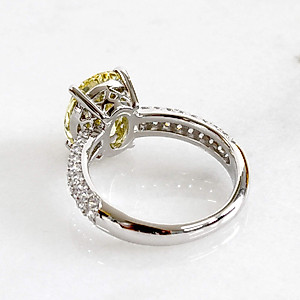 DoubleAccent Platinum Plated Sterling Silver Ring 2.5 CT Canary Yellow Oval CZ Stone Modern Cocktail Ring (Size 5 to 9), 7