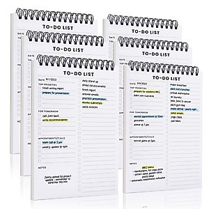 To Do List Notepad 6 Pack: Has Multiple Functional Sections - 5.2 x 8" 35 Sheets - Spiral Daily Planner Notebook - Task CheckList Organizer Agenda Pad for Work, Note and Todo Organization