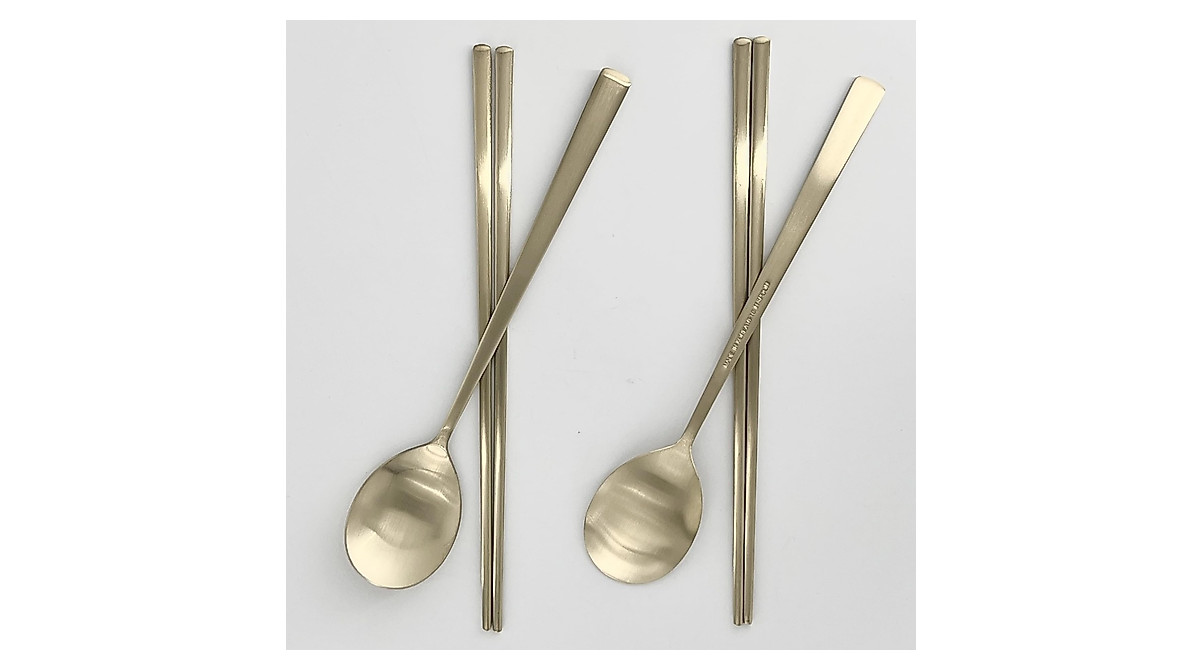 Korean Made Gold Stainless Steel Chopstick & Spoon Set | Durable & Elegant