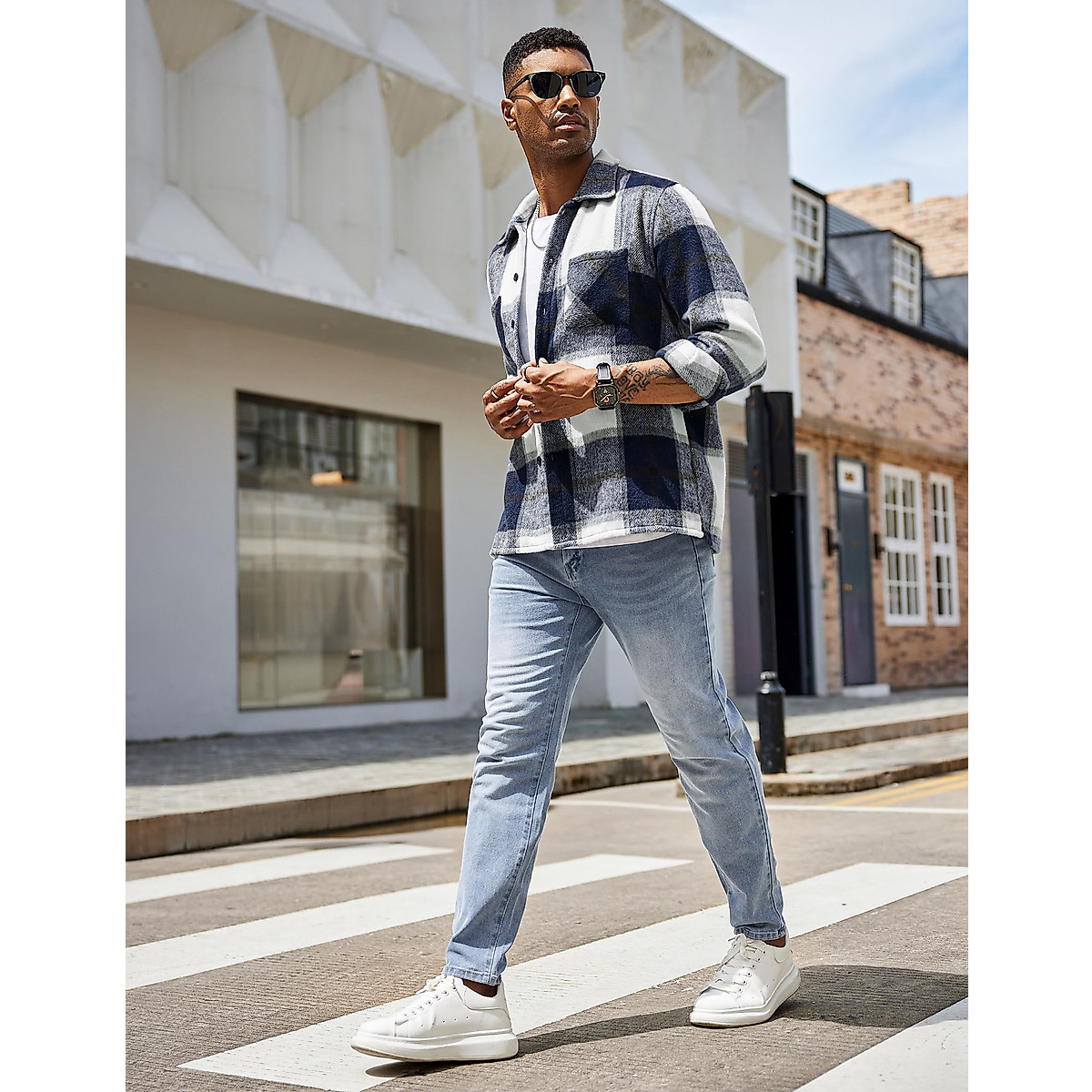 COOFANDY Mens Casual Jacket Lightweight Flannel Plaid Shirts Button Down Shirt for Daily Wear