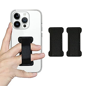 WUOJI - Finger Strap Phone Holder - Ultra Thin Anti-Slip Universal Cell Phone Grips Band Holder for Back of Phone - 2Pack(Black)