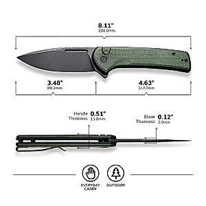 CIVIVI Pocket Knife for EDC, Conspirator Button Lock Folding Knife 3.48" Nitro-V Blade, Green Micarta Handle C21006-2