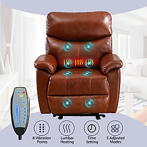 RIHEREFY Electric Recliner,PU Leather Recliner Chair with Extended Footrest,Recliner Chairs for Adults,Extra Wide Reclining Massage Chair with 2 Side Pockets & USB Ports