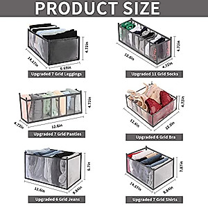 12 Pcs Wardrobe Clothes Organizer Foldable Drawer Organizers Gray Clothing Organizer Clothing Compartment Storage Box, 6/7/9/11 Grids (Upgraded:2Leggings+4Jeans+2Bras+2Panties+2Socks)