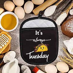 LEVLO Funny Taco Life Oven Mitt with Hot Pads Taco Lover Gift It's Always Taco Tuesday Pot Holder for Friend Family (Taco Tuesday)