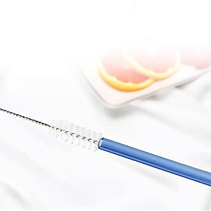 JASHII Reusable Glass Straws, 7.87"×0.3" Clear Smoothie Drinking Straws with Clean Brush, Black Travel Case for Beverages, Shakes, Milk Tea, Juices, Cocktail, 4 bent, 4 straight - Lavender