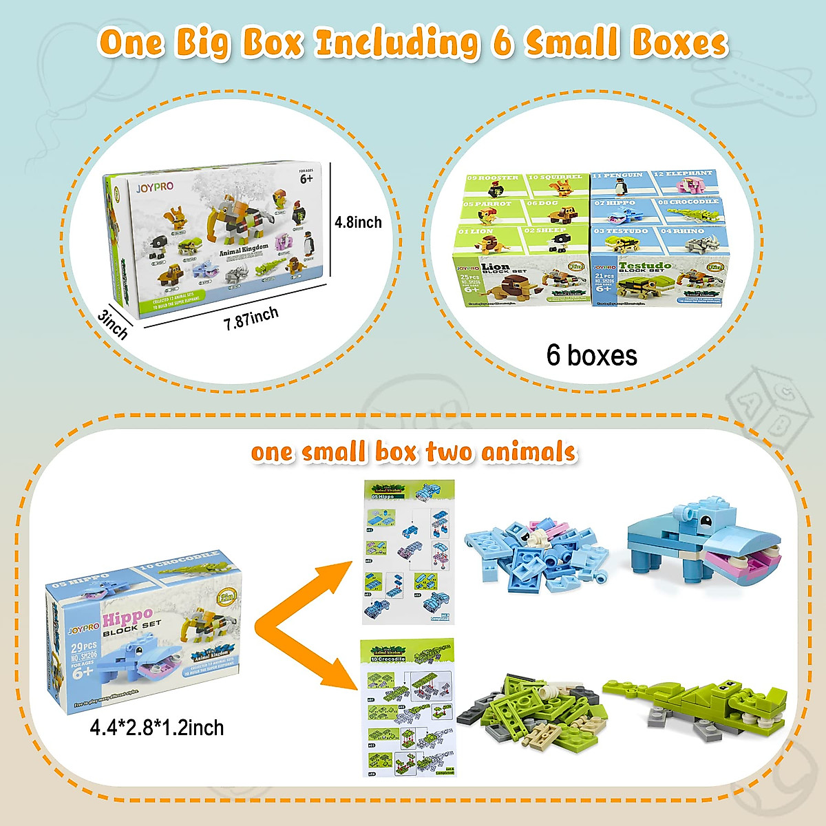 JOYPRO 12 Animals Building Blocks Valentines Gifts Exchange Party Favors for Kids