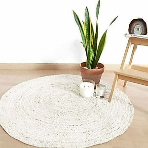 THE PIKKU INTERNATIONAL - Rug Round Natural Jute Hand Woven Braided White Dye Area Rug (132 x 132 Inch (11 Feet Round))