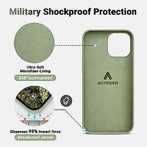 AOTESIER Compatible with iPhone 14 Pro Max Case, [Food Grade Silicone] [Military Drop Protection] with Anti-Scratch Lining Protective Phone Case for 14 ProMax, 6.7 inch, Tea Green