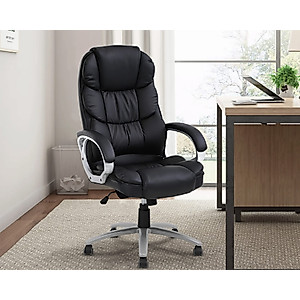 Ergonomic Office Chair, Height Adjustable Pu Leather Office Chair with Padded Armrests and Lumbar Support, 250 Lbs Heavy Duty Swivel Desk Chair Computer Chair for Men Women, Desk Chairs with Wheels