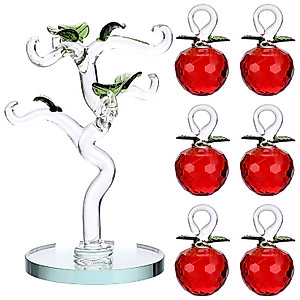 OwnMy Crystal Red Apple Tree Ornament Artificial Apple Tree Figurine Decorative Apple Tree Collectible, Glass Apple Tree Paperweight Table Decoration Centerpiece for Living Room Home Office Birthday