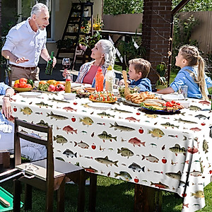 Juweked 3 Pieces Fishing Table Cloth,Under The Sea Party Decorations Waterproof Plastic Gone Fishing Theme Table Cover for Little Fisherman Decorations,Fishing Party Supplies - 70.8×42.5inch