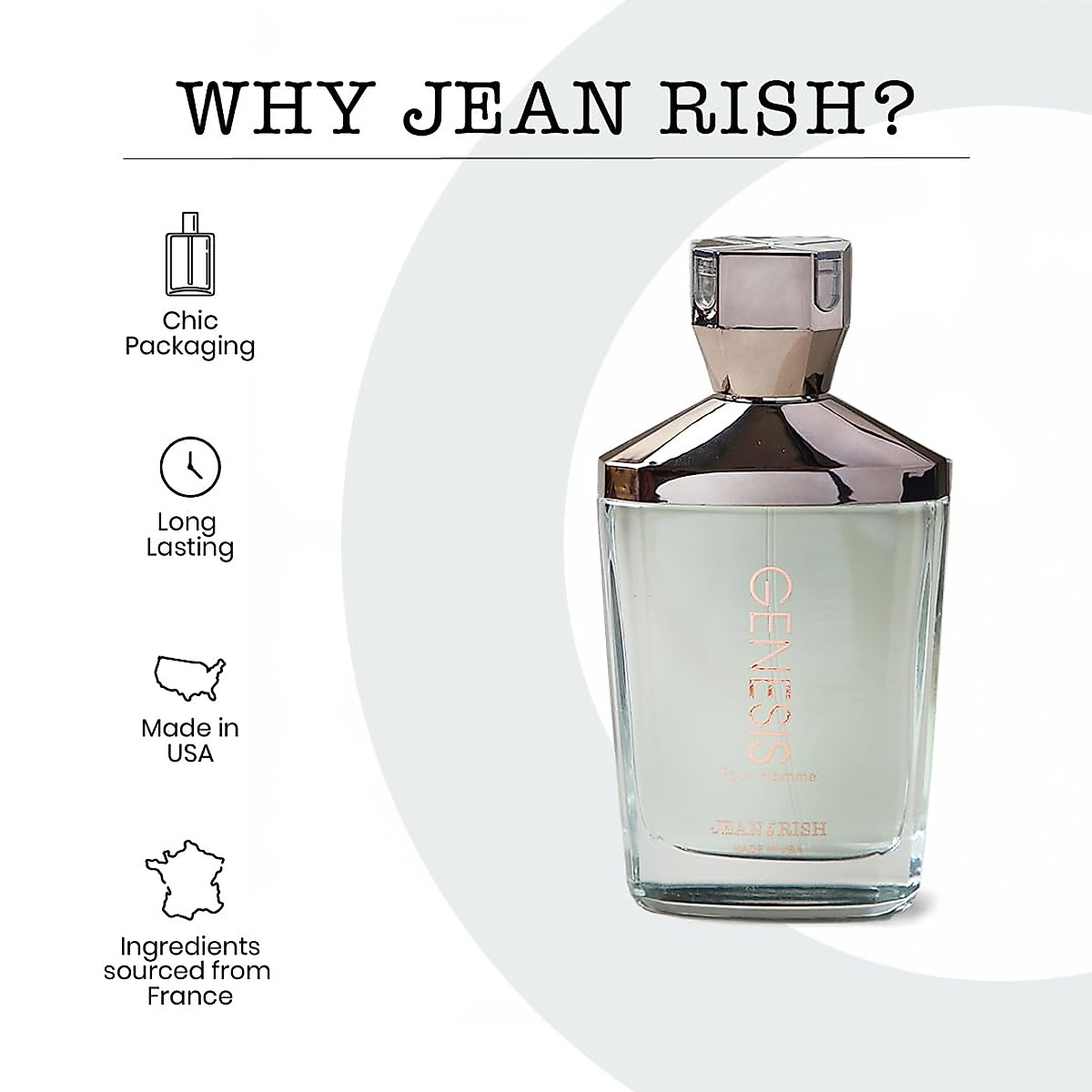 Jean Rish Genesis Pour Homme Eau De Toilette Perfume for Men (3.4 Fl Oz / 100ml) with Lemon, Woody & Lavender Notes - Long Lasting and Luxury Fragrance