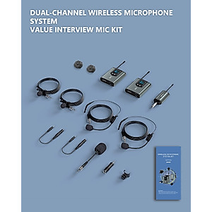 Wireless Microphone System Dual Transmitters Receiver Lavalier/Headset Mic Set Rechargeable Bodypack for PA Speaker, Camera, Video Recording, Teaching, Church, Interview