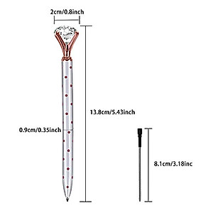 5 PCS Big Crystal Diamond Ballpoint Pen,HBlife Metal Ballpoint Pen Office Supplies，Gold Pens with 5 Ballpoint Pen Refills, 1 Black Velvet Bag, Black Ink