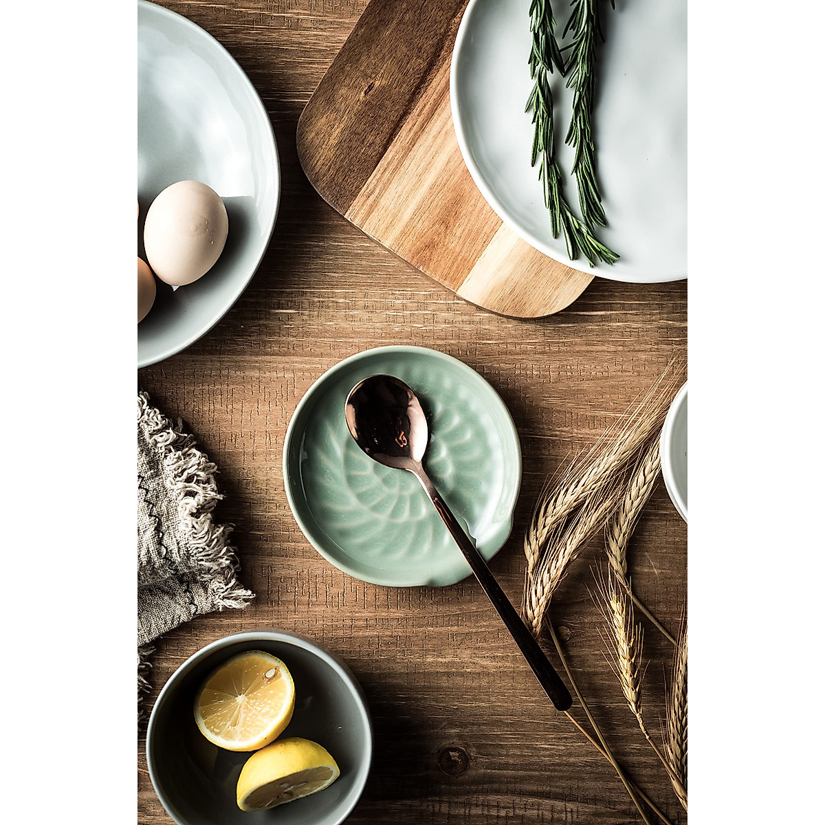 Miamolo Ceramic Spoon Rest Spoon Holder for Multiple Utensils, Large Cooking Spoon Holder for Stove Top, Modern Farmhouse Kitchen Decor Utensil Holder for Spoons Ladles Tongs Spatula Green