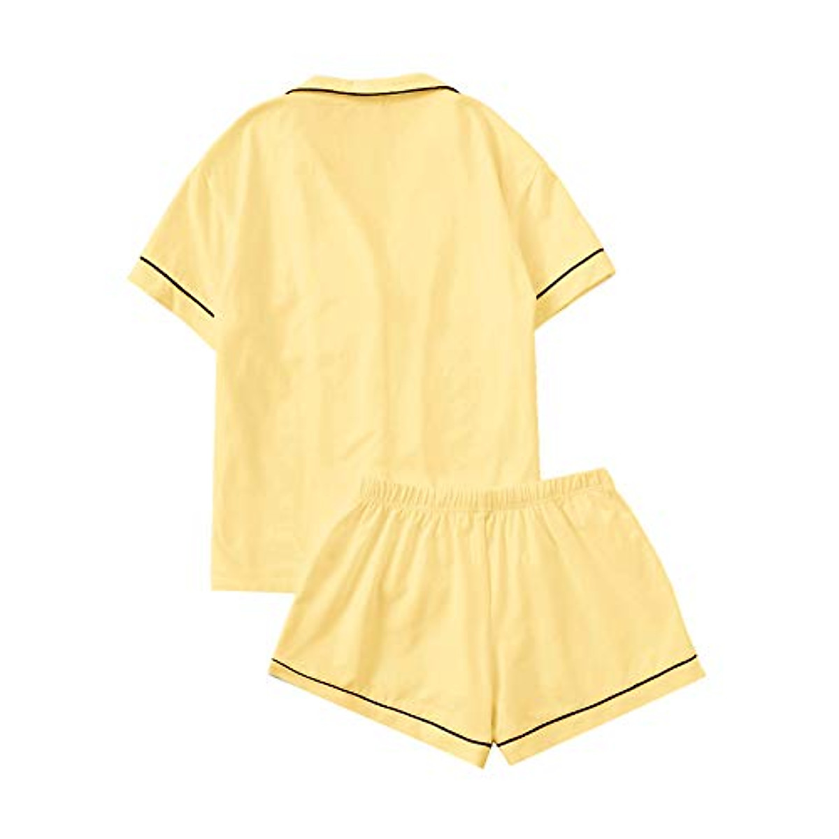 Floerns Women's Notch Collar Short Sleeve Sleepwear Two Piece Pajama Set Yellow Solid M
