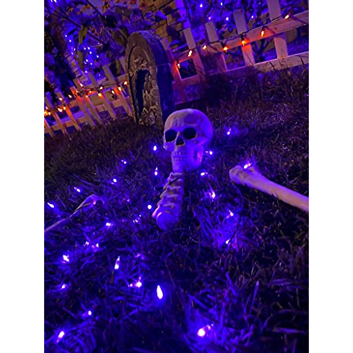 DecoBrite Halloween Solar Purple String Lights Outdoor 21ft (6.3m) 50 ct LED Mini Lights on Black Wire for Garden Tree Yard Patio Party Decoration (Purple)