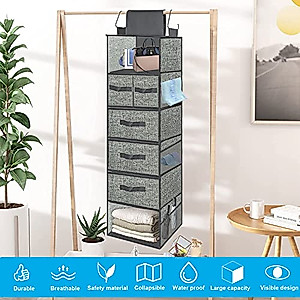 homyfort Hanging Closet Organizer with Drawers - 6 Shelves Organization and Storage, 5 Clothes Drawer and 6 Nylon Pockets for Socks, Underwear, Hat, Jeans, Towel, Bedroom, Dorm College Room(Grey)