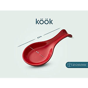 Ceramic Spoon Rest, by Kook, Spoon Rest for Stovetop, Kitchen Decor, Farmhouse Kitchen Decor, Ladle, Utensil Holder, Dishwasher Safe, for Home and Coffee Bar Accessories, Set of 2 (Cherry)