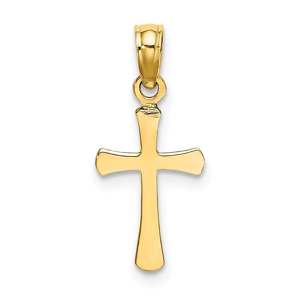 Solid 14k Yellow Gold Beveled Cross Round tips Charm Pendant - 17mm x 9mm
