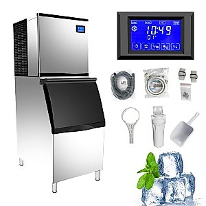 Commercial Ice Maker, 1000 Lbs/24H Industrial Ice Maker Machine with 640 Lbs Ice Storage, Vertical Ice Maker Machine, Air Cooled Stainless Steel Ice Cube Maker for Commercial and Home Use