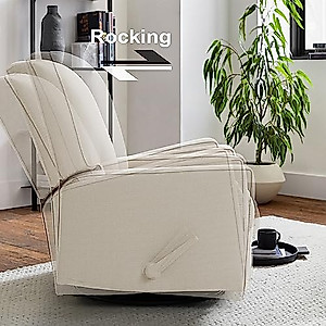 Harkawon Swivel Rocker Recliner Chair, Glider Rocker Recliner, Rocking Chair Nursery, Fabric Chair with High Back, Deep Seat, for Living Room, Bedroom, Beige