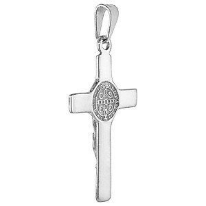 1 inch Sterling Silver St Benedict Crucifix Pendant for Women abnd Men Solid High Polished NO Chain Included