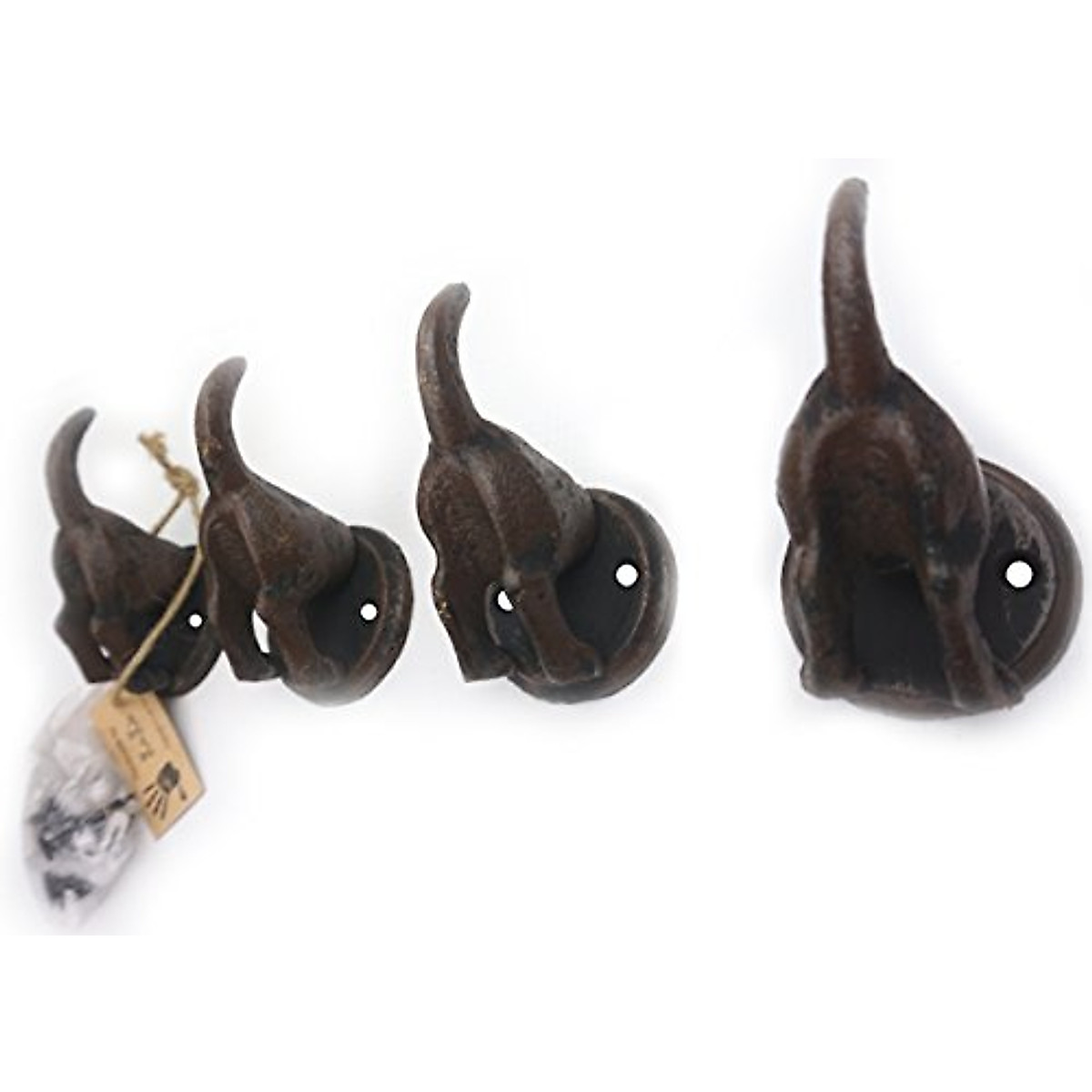 Lulu Decor, Cast Iron Dog Heavy Duty Key Loose Hook (4 Dog Tail Hooks)