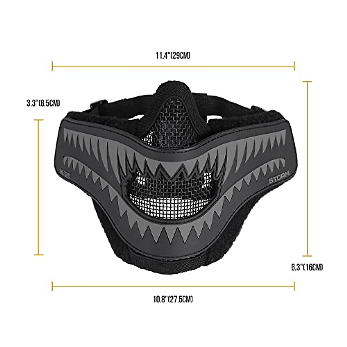 OneTigris X Storm Airsoft Mask Foldable Mesh Mask with Removable Shark Jaw Morale Patch (Black Teeth)