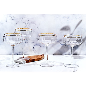 Lysenn Vintage Coupe Glasses Set of 4 - Hand Blown Gold Rim Martini Glasses - for Your Next Cocktail & Champagne Party - 9fl oz