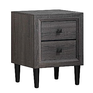 Giantex Nightstand with Drawer, Fully-Assembled 2-Drawer Bedside Tables with Solid Wood Legs for Bedroom, Modern Night Stand Side Table for Small Space Living Room, Grey