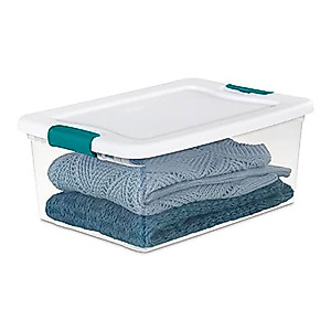 Sterilite+14948012+15+Quart+WhiteClear+Plastic+Storage+Box+With+Blue+Aquarium+Latches