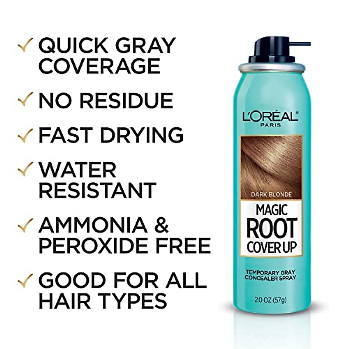 L'Oreal Paris Root Cover Up Temporary Gray Concealer Spray, Hair Color Spray with Filling & Thickening Coverage, Dark Blonde, Packaging May Vary