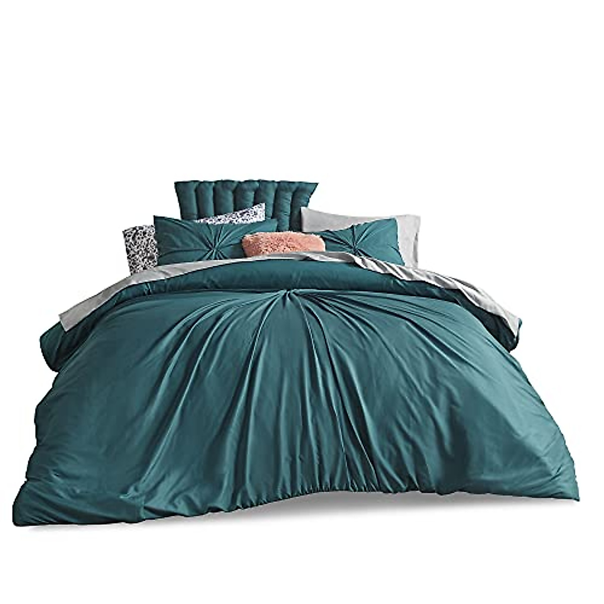 Comfort Spaces 17 Piece Bed in A Bag Comforter Set Include Sheets with 2 Side Pockets - All Season Cozy Bedding and Bedroom Organizer, College Dorm Room Essentials, Full, Henry, Teal