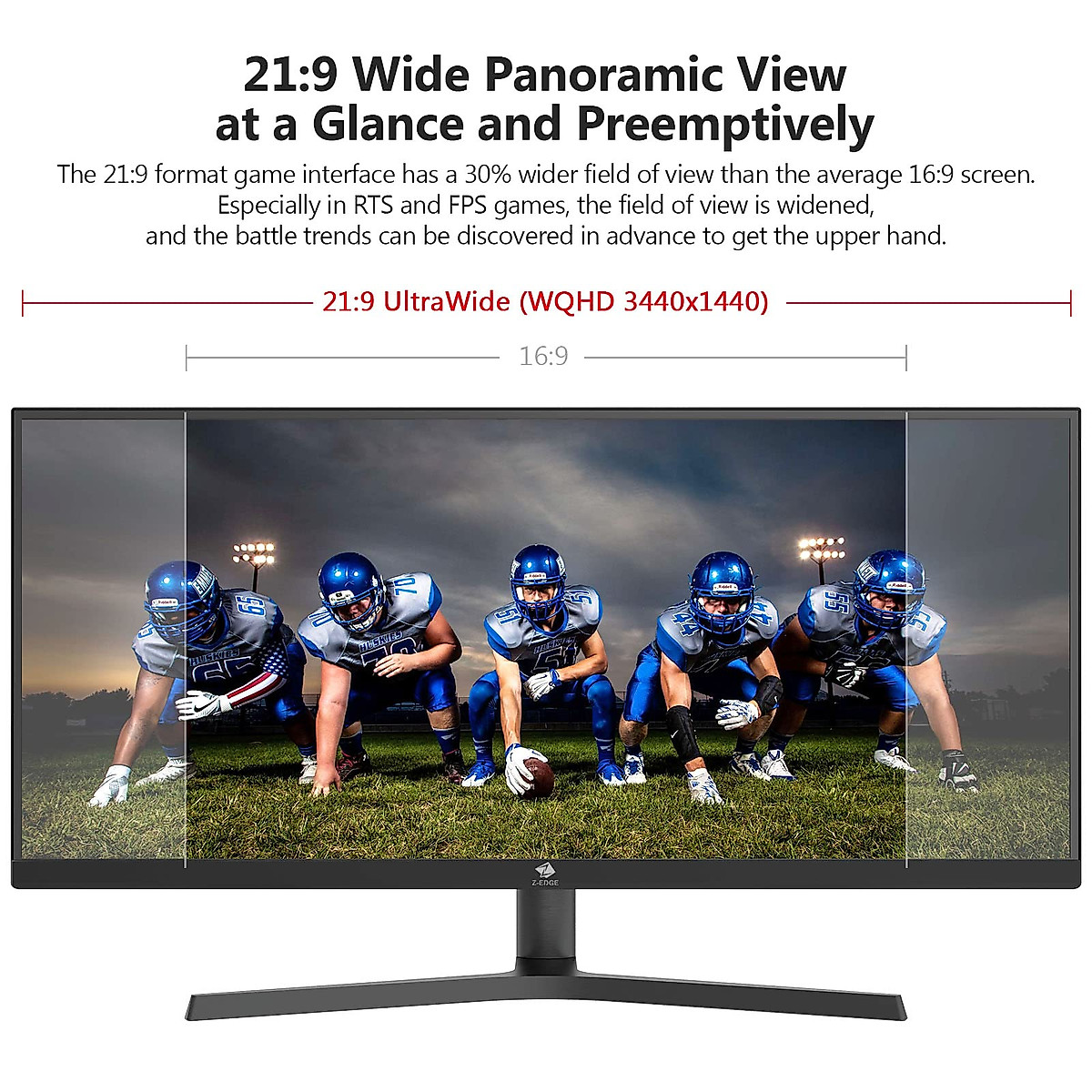 Z-Edge UG34W 34-inch Gaming Monitor, 165Hz Refresh Rate/1ms Response Time, Frameless Ultrawide Monitor, 3440 x 1440 Display, 21:9 Aspect Ratio, AMD FreeSync Technology