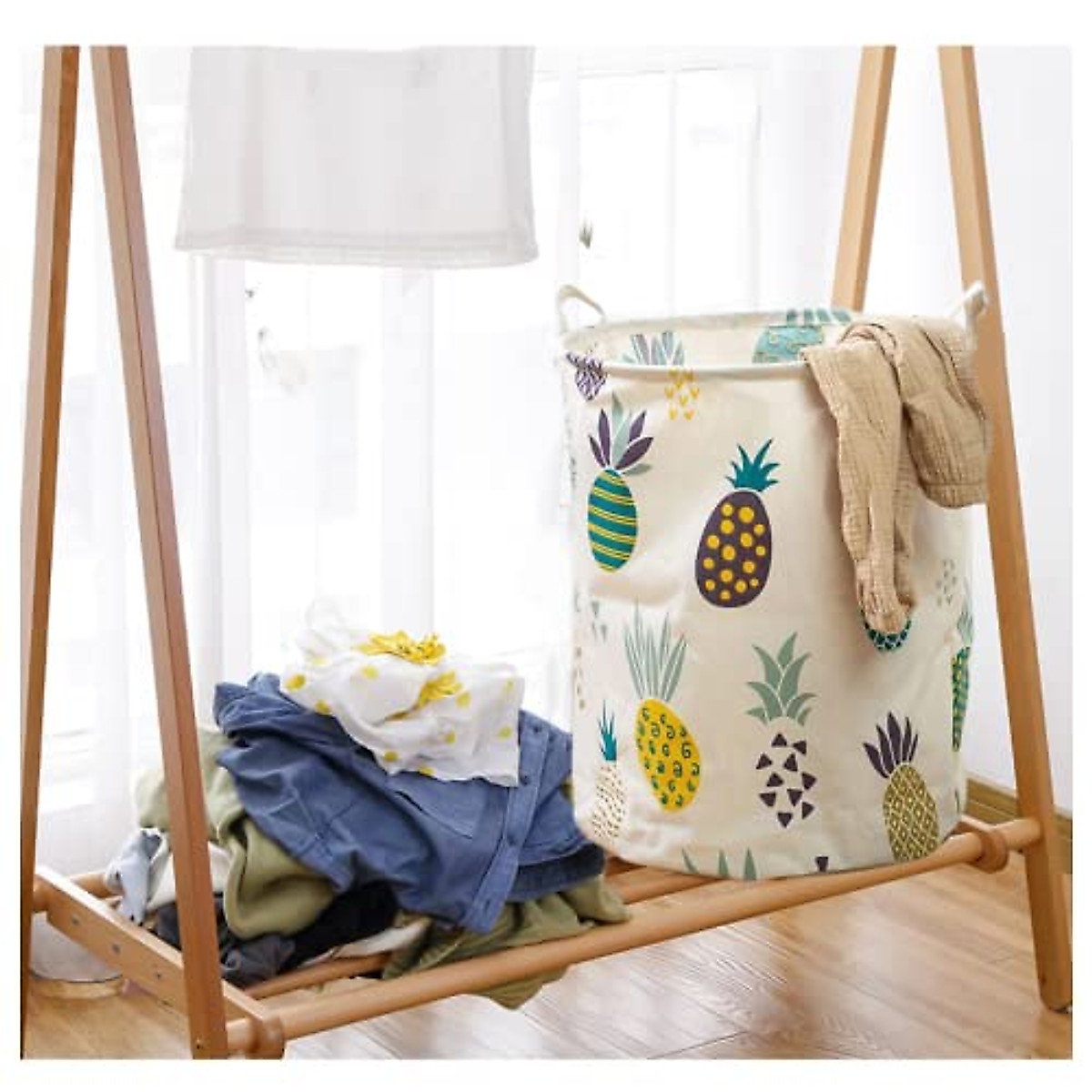 Collapsible Laundry Basket, 40L Laundry Hamper, 100L Closet Organizer, Canvas Clothes Toys Storage (White Set)