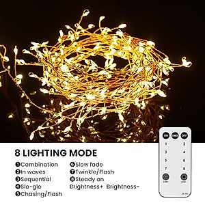 Fairy Lights Plug in, 10Feet 200 Led Fairy Lights 8 Modes Fairy Lights with Remote Fairy Lights for Bedroom Wreath Garden Party Window Wedding Christmas Tree Decoration,Warm White