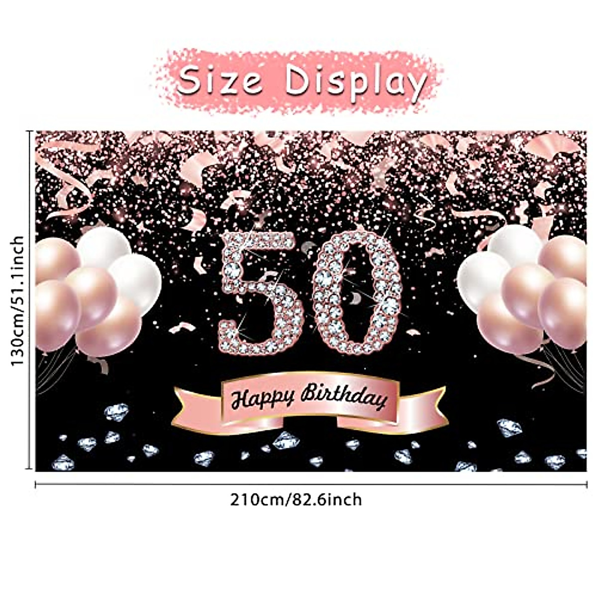 Trgowaul 50th Birthday Decorations for Women - Large Rose Gold Happy 50th Birthday Banner Backdrop Photography Background Sign Poster Decor 50 Years Old Birthday Party Supplies Gifts for her 51"×83"