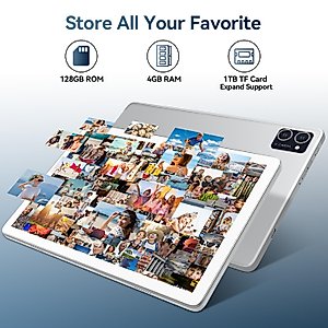 Tablet 2025 Latest Android Tablet 10 inch, Octa-Core 5G WiFi Tablet with Keyboard, 128GB + 8GB + 1TB Expandable Storage, Large Touch-Screen Tablet, 13MP Dual Camera/Bluetooth/GPS/HD Display/Mouse/Case