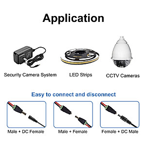 ThePoEstore 10 Pairs（5.5mm X 2.1mm） DC 12V 5A Power Plug Male and Female Barrel Plug Jack Adapter，for CCTV Security Camera LED Light Strip