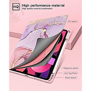 ZtotopCases for iPad Air 6th Generation 11 Inch Case M2 2024 & iPad Air 5th/4th Gen 10.9 Inch 2022/2020 & iPad Pro 11" 2018 1st with Pencil Holder, Soft TPU Back Slim Trifold Smart Cover, Marble Pink