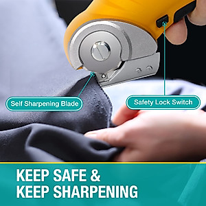 VLOXO Cordless Electric Scissors, Rotary Cutter for Fabric with Safety Lock, 4.2V Cardboard Cutter Multi-Cutting Tools, Rechargeable Powerful Fabric Cutter for Carpet Leather Felt with Storage Box